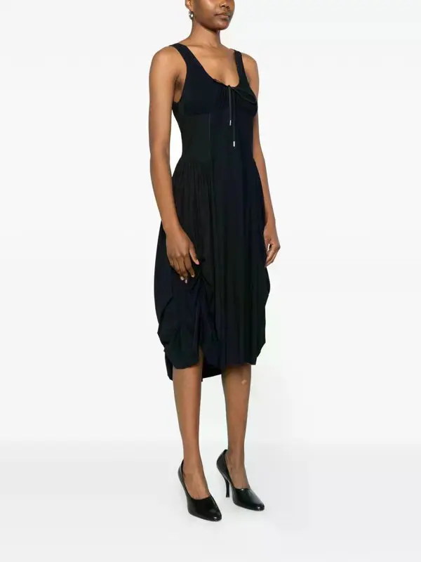 High Asymmetric Midi Dress With Tie Detail