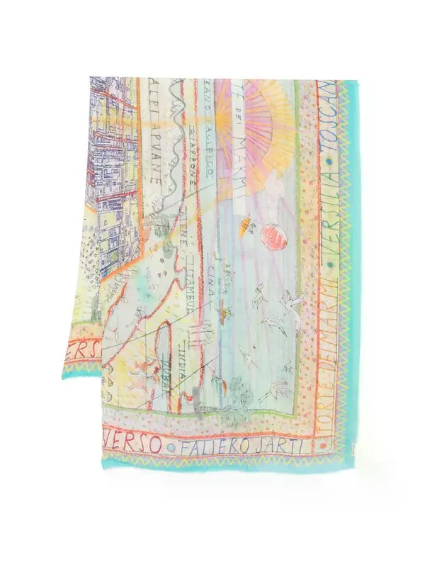 Faliero Sarti New Forte Dei Marmi Fringed Printed Scarf - Blue