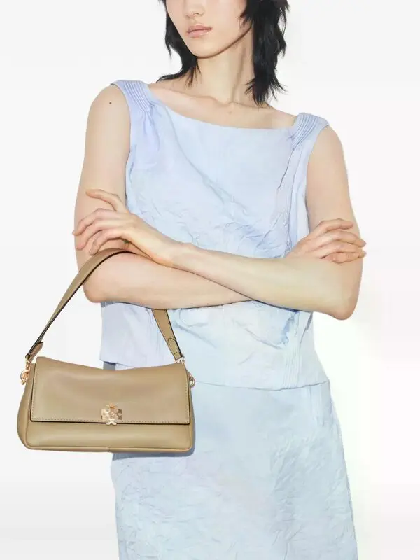 Tory Burch Logo-plaque Leather Shoulder Bag - Neutrals