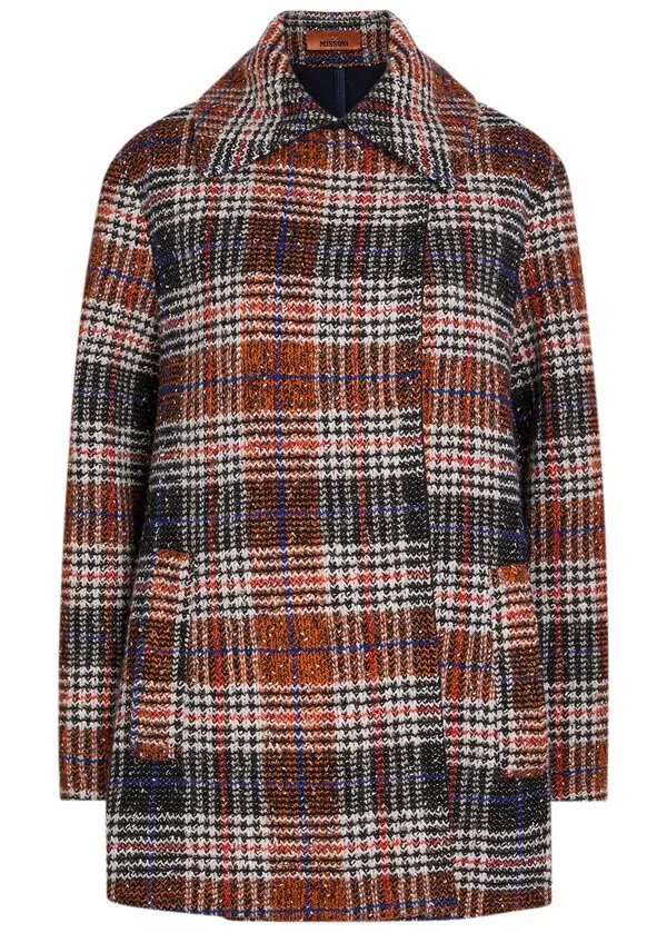 Missoni Double-breasted Tartan Wool-blend Peacoat - Red