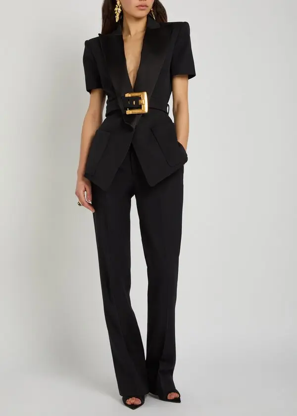 Balmain Belted Wool Jacket - Black