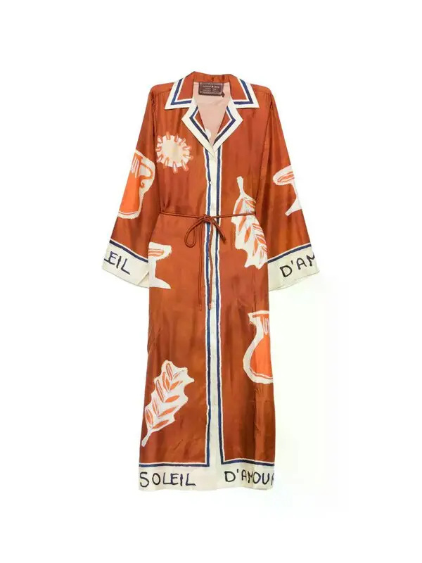 ALEMAIS Soleil D'amour Collar Printed Midi Dress - Brown