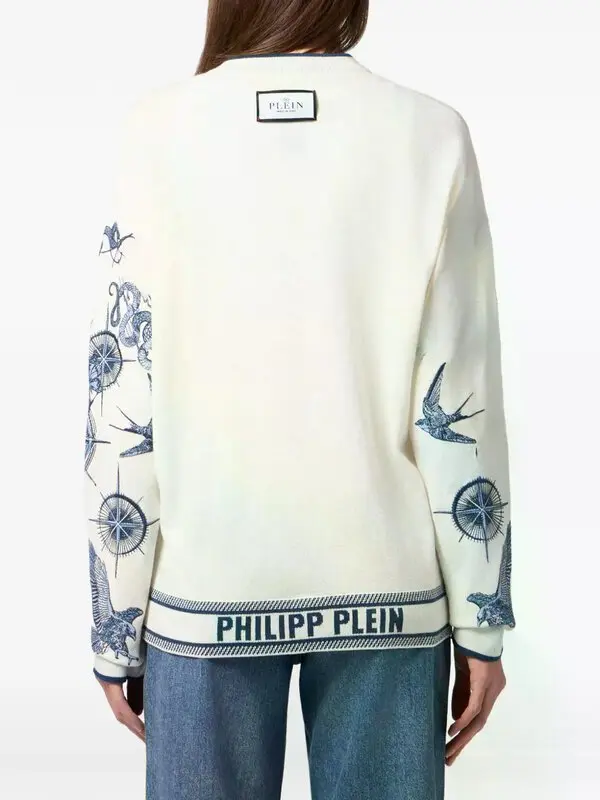 Philipp Plein Round Neck Butterfly Print Sweater - Neutrals