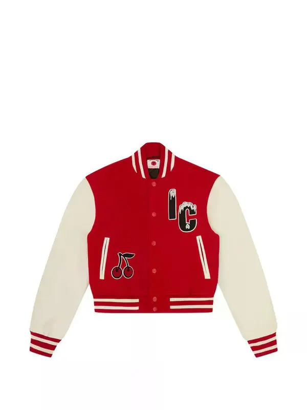 ICECREAM Striped Appliquéd Cropped Bomber Jacket