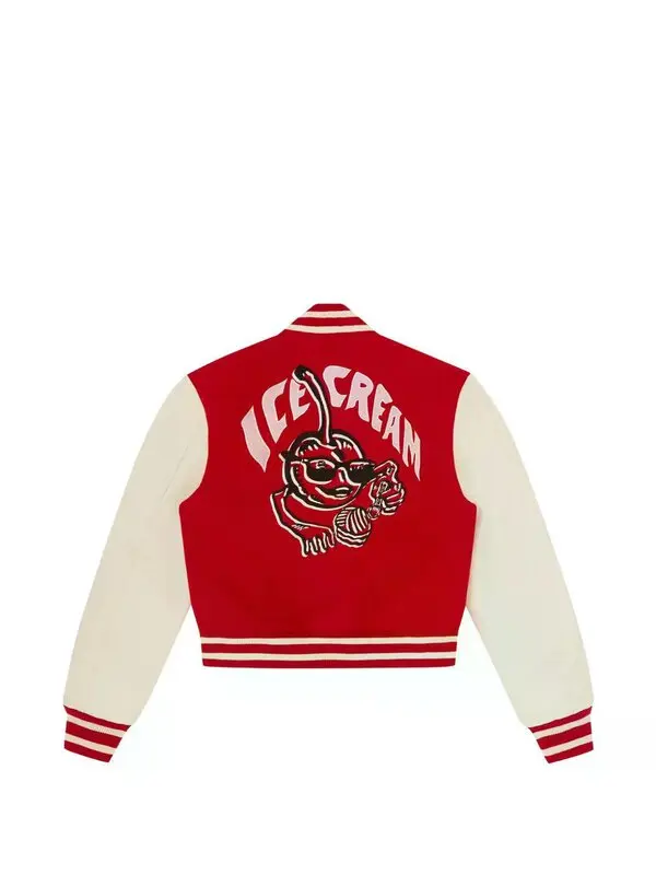 ICECREAM Striped Appliquéd Cropped Bomber Jacket