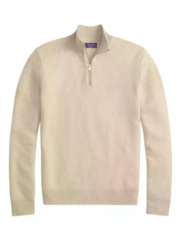 Ralph Lauren Purple Label Quarter-zip Rib-knit Cashmere Sweater - Neutrals