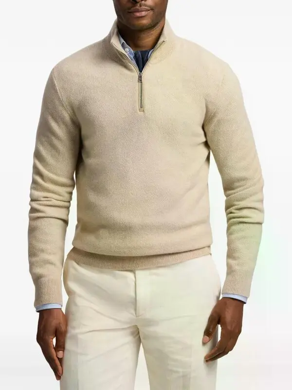 Ralph Lauren Purple Label Quarter-zip Rib-knit Cashmere Sweater - Neutrals