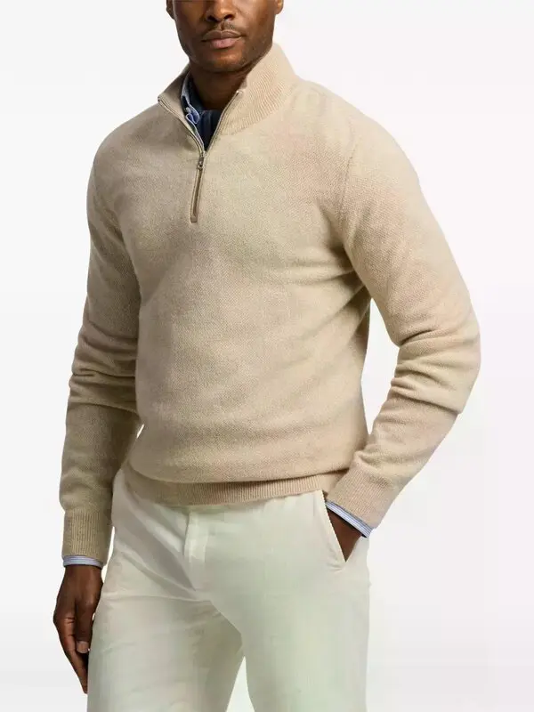 Ralph Lauren Purple Label Quarter-zip Rib-knit Cashmere Sweater - Neutrals