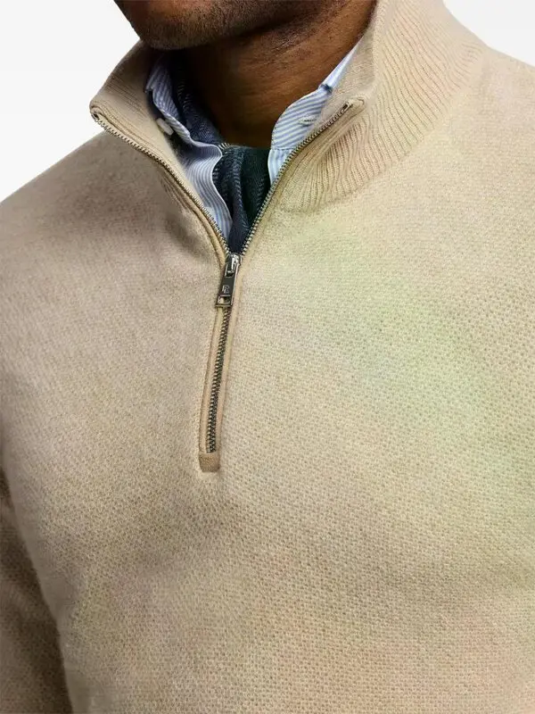 Ralph Lauren Purple Label Quarter-zip Rib-knit Cashmere Sweater - Neutrals