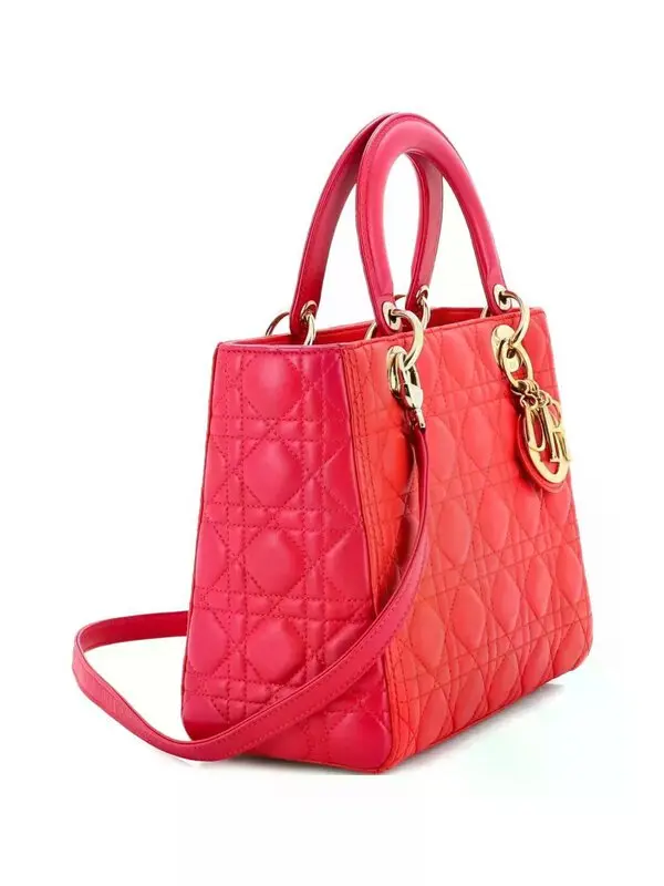 Dior Lady Bag Cannage Quilt Lambskin Medium Satchel - Red
