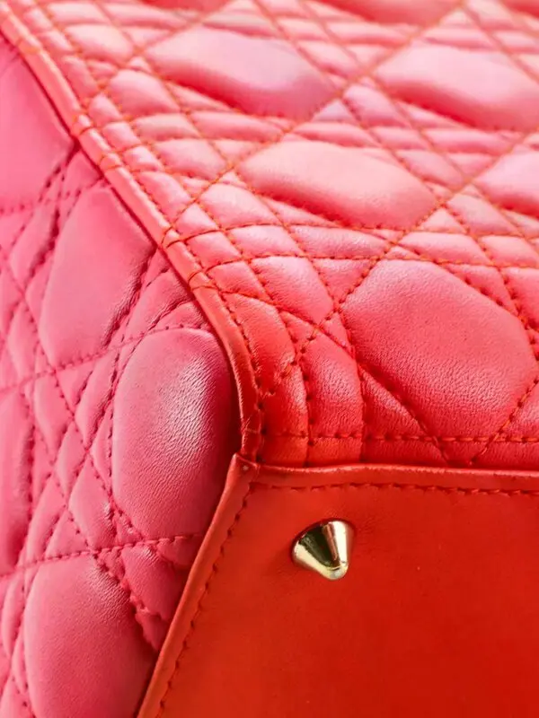 Dior Lady Bag Cannage Quilt Lambskin Medium Satchel - Red
