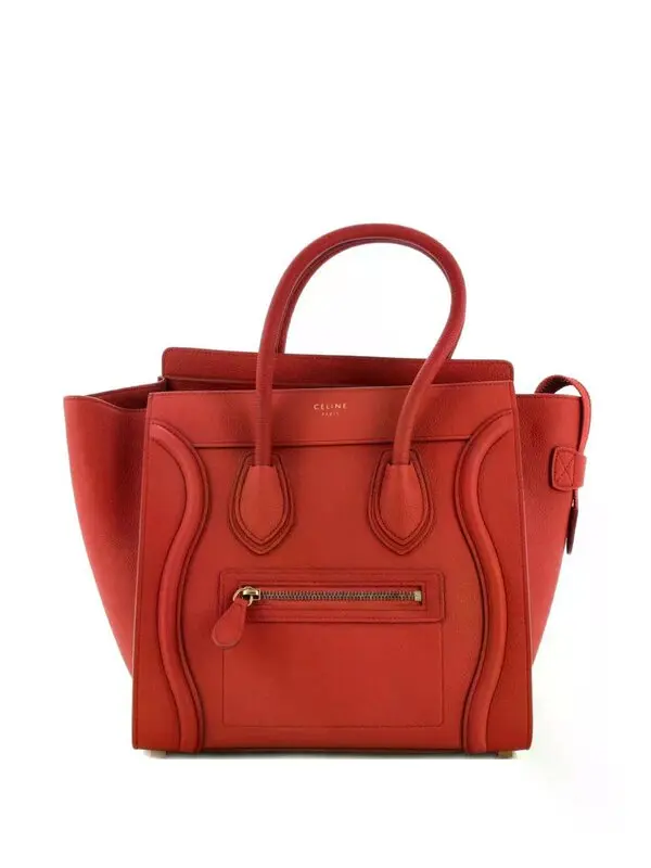 Celine Luggage Bag Grainy Leather Micro Tote Bag - Red
