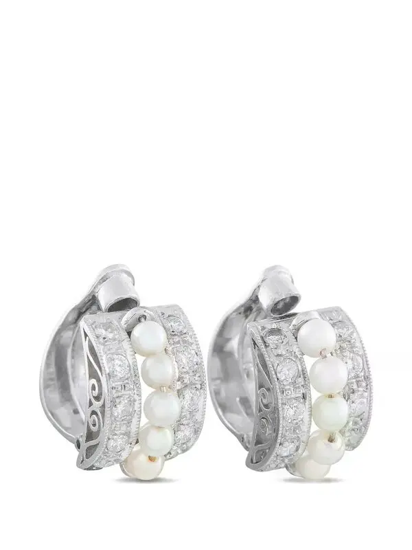LB EXCLUSIVE Platinum, Diamond, And Pearl Clip-on Earrings - Silver