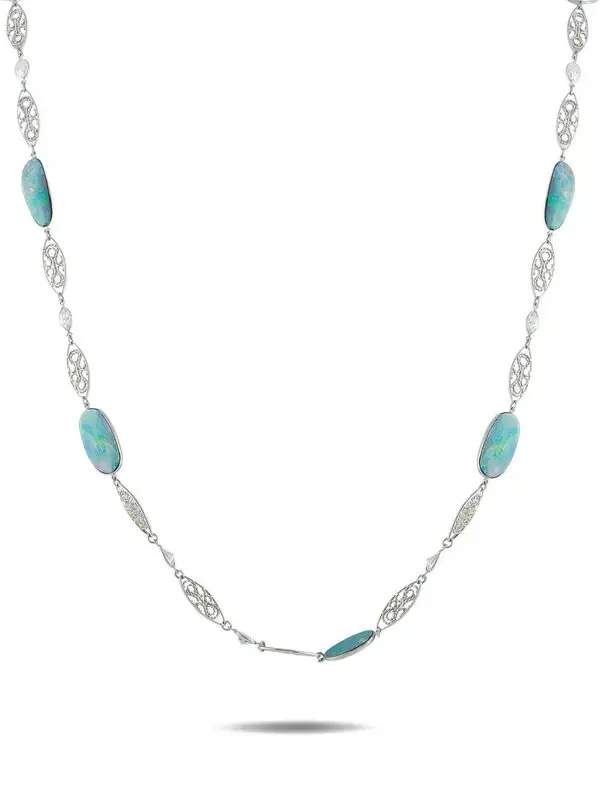 LB EXCLUSIVE Diamond And Opal Platinum Necklace - Silver