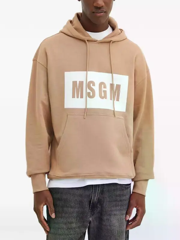MSGM Drawstring Logo-print Hoodie - Brown