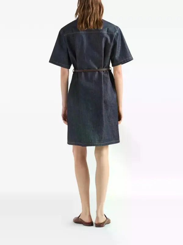 Prada Belted Denim Shirt Dress - Blue