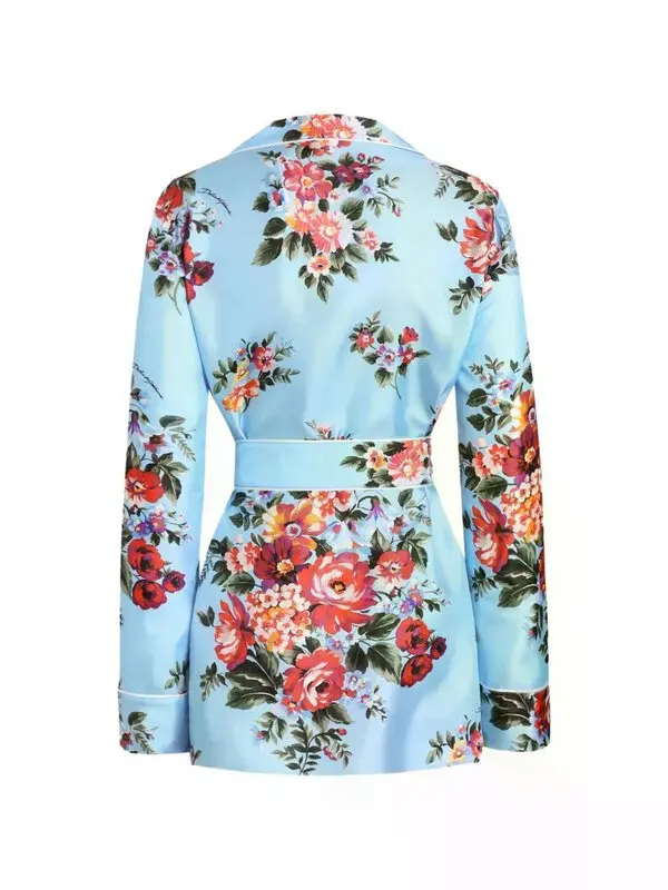 Dolce & Gabbana Flower Bouquet-print Silk Vanity Shirt - Blue