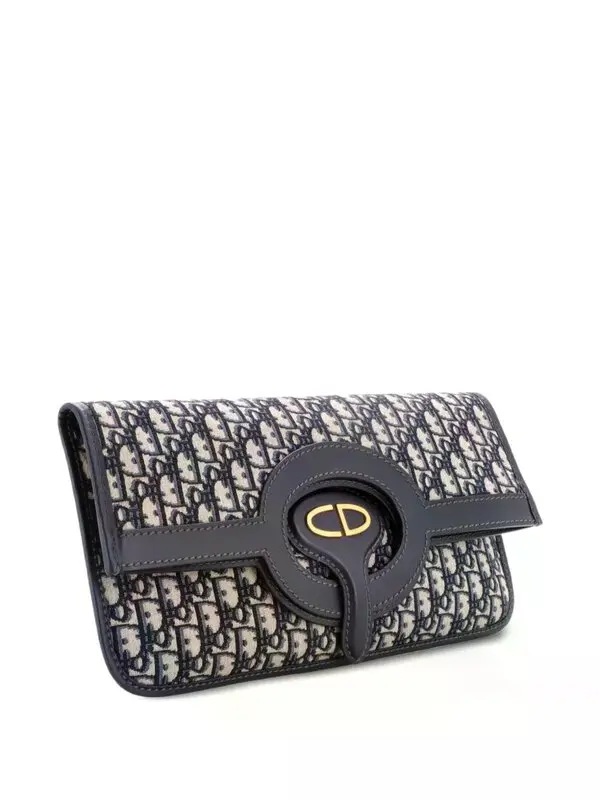 Dior Fold Over Oblique Canvas Clutch Bag - Blue