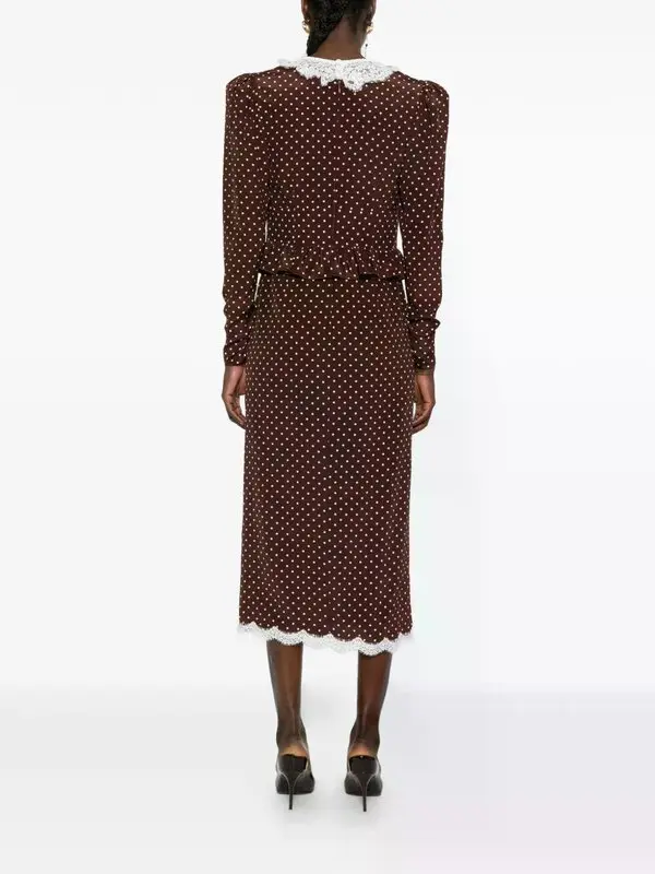 Alessandra Rich Polka-dot Lace-detail Midi Dress - Brown