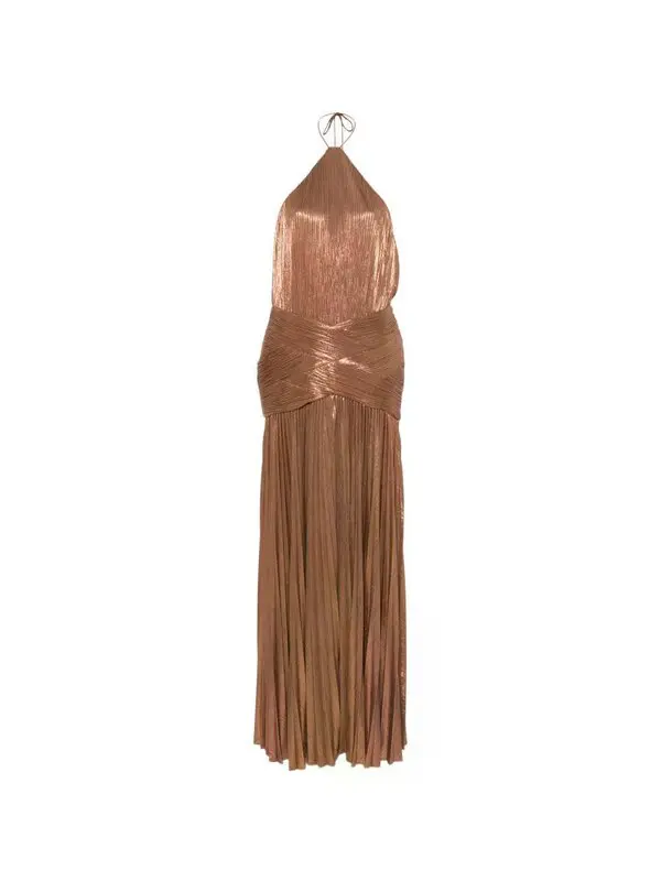 Retrofete Amberley Halterneck Pleated Maxi Dress - Brown