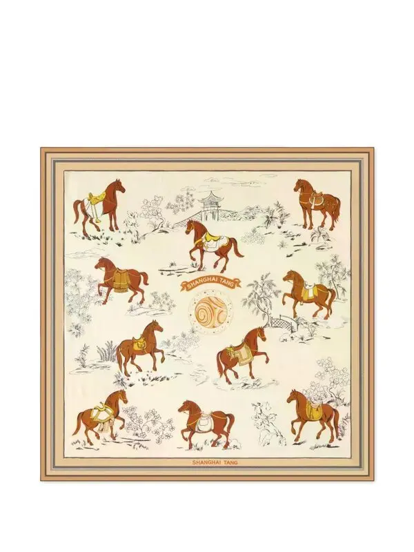 Shanghai Tang Horse Graphic Scarf - Neutrals