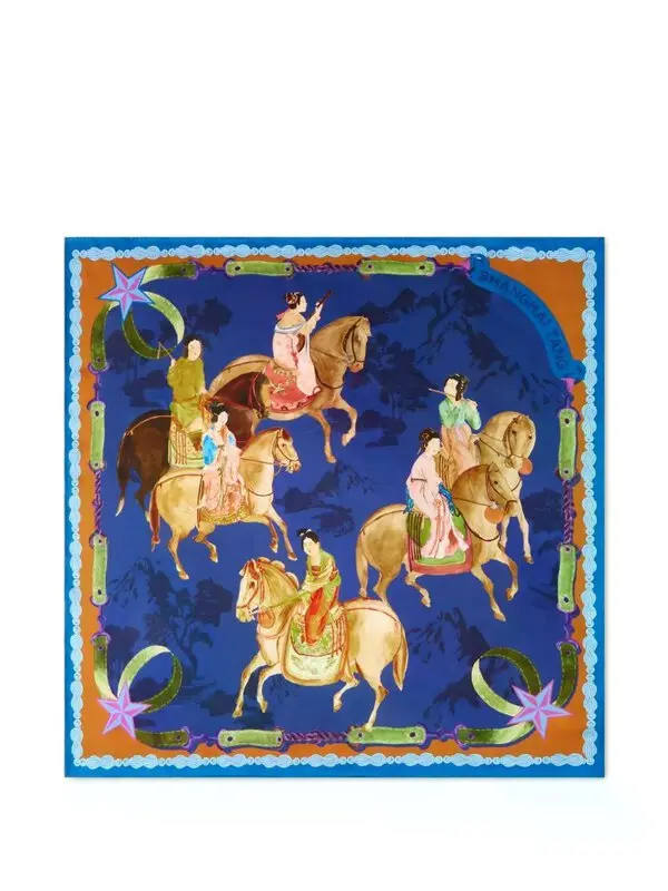 Shanghai Tang Tang Foulard Star Silk Scarf - Blue