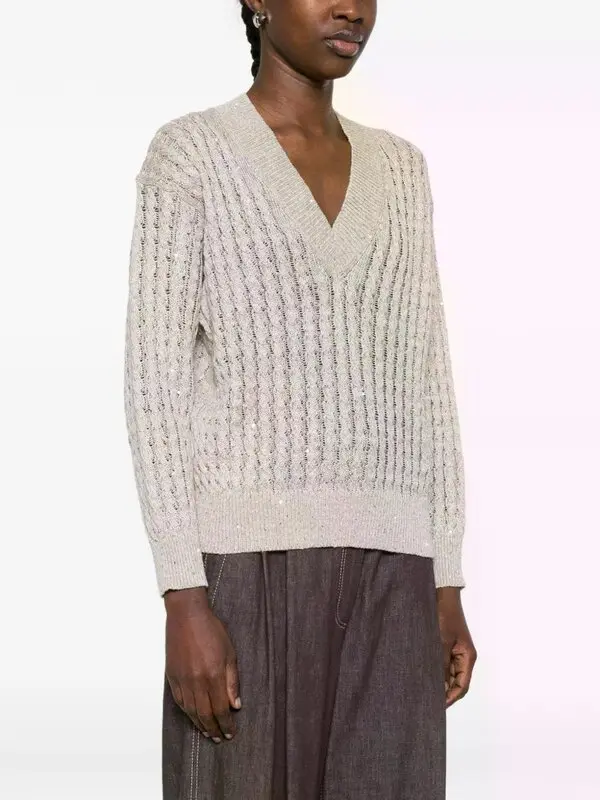 Brunello Cucinelli Sequin-embellished V-neck Sweater