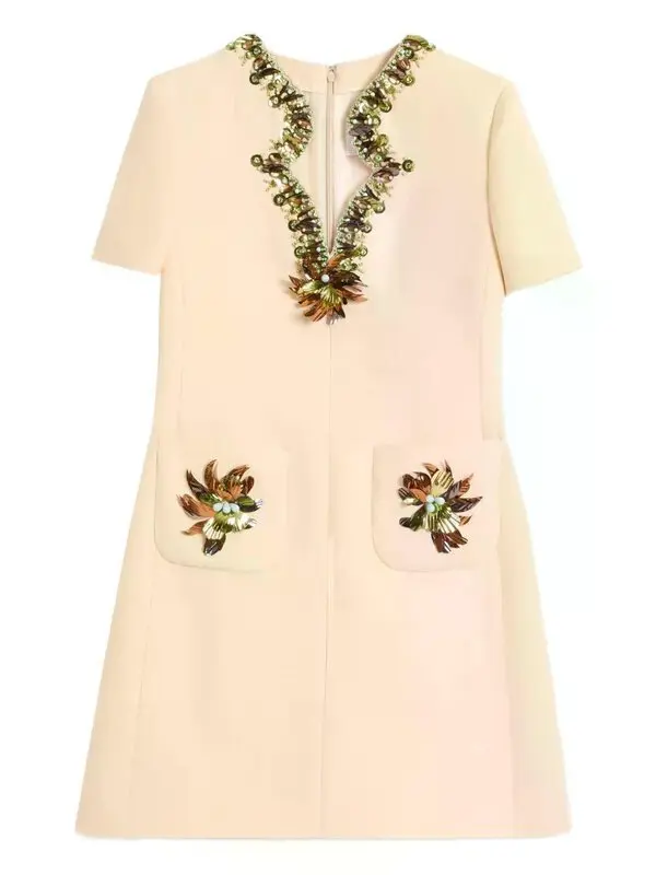 Valentino Garavani Crepe Couture Embroidered Mini Dress - Neutrals