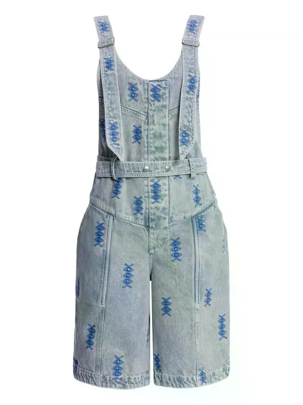 Agua Bendita Freesia Embroidered Denim Jumpsuit - Blue