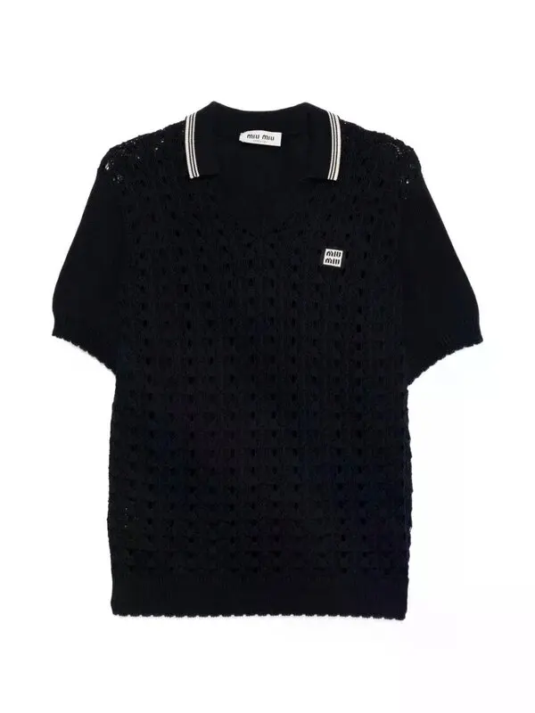 Miu Miu Striped Knitted Polo Shirt - Blue