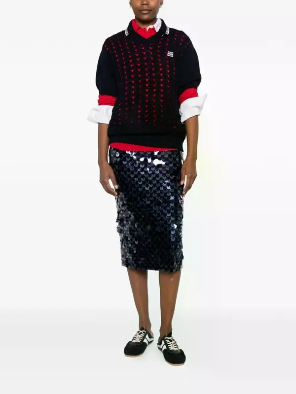 Miu Miu Striped Knitted Polo Shirt - Blue