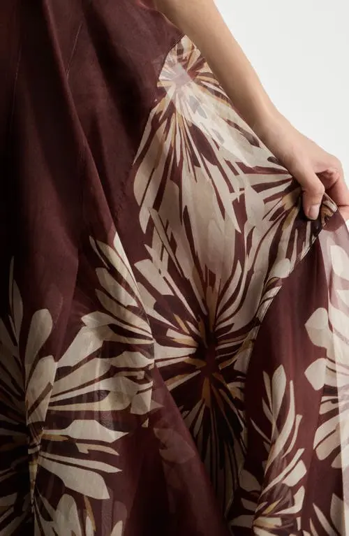 Brunello Cucinelli Bloom Print Asymmetrical Silk Organza Skirt - Bordeaux