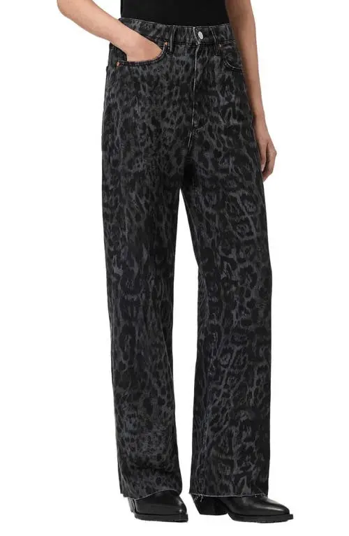 ALLSAINTS Blake Leopard Print Wide Leg Jeans