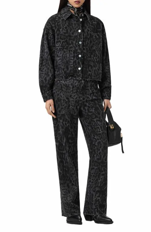 ALLSAINTS Blake Leopard Print Wide Leg Jeans