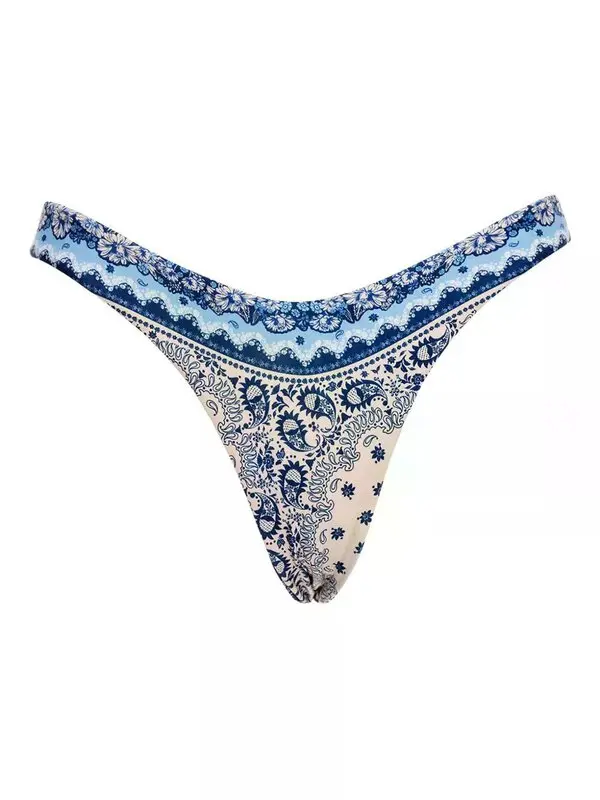 Agua Bendita Paisley-print Bikini Bottom - Blue