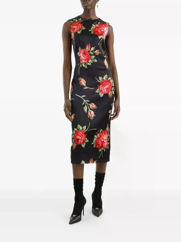 Dolce & Gabbana Floral-print Midi Dress - Black