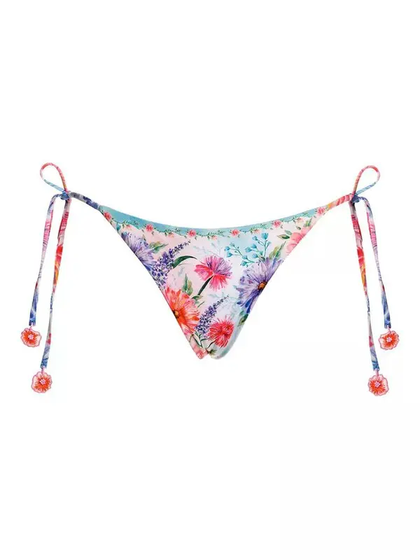 Agua Bendita Alegria Floral-print Tie-side Bikini Bottom - White