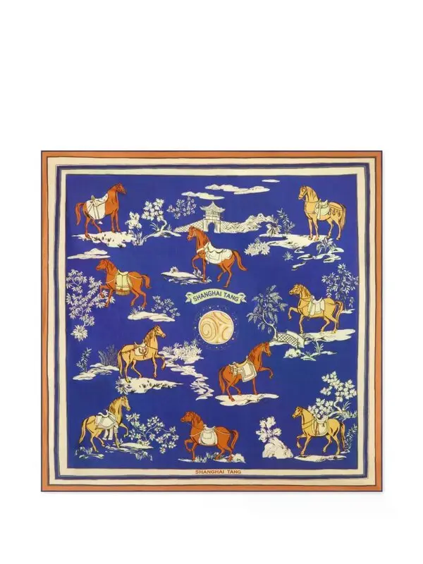 Shanghai Tang Horse Print Scarf - Blue