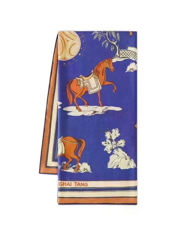 Shanghai Tang Horse Print Scarf - Blue
