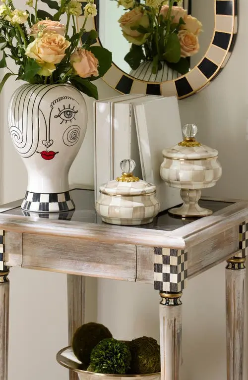 MACKENZIE-CHILDS Check Enameled Steel Squashed Pot