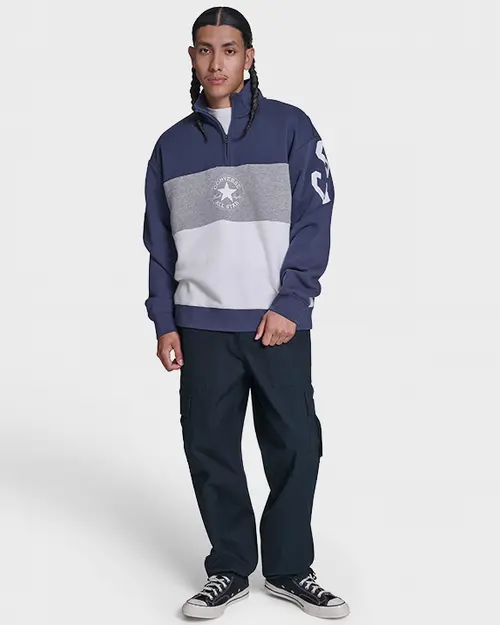 CONVERSE Retro Stripe Quarter-zip Sweatshirt - Converse Blue Multi