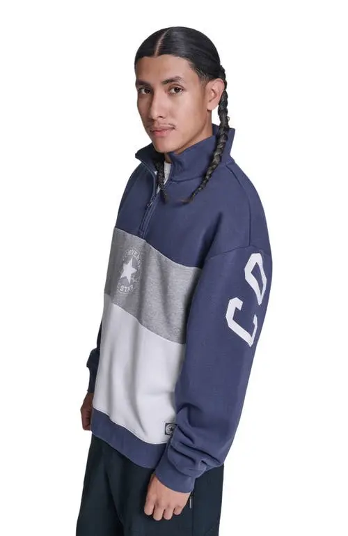CONVERSE Retro Stripe Quarter-zip Sweatshirt - Converse Blue Multi