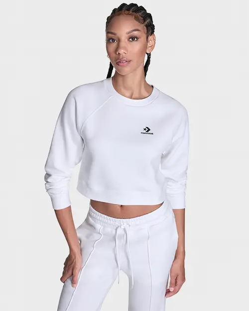 CONVERSE Star Chevron Cropped Crewneck - White 10a