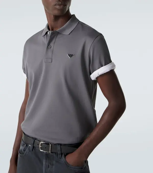 Prada Cotton Pique Polo Shirt - Grey
