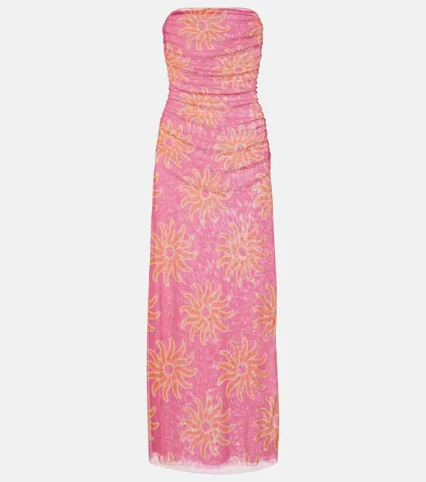 CALA DE LA CRUZ Daphne Printed Mesh Midi Dress - Multicoloured