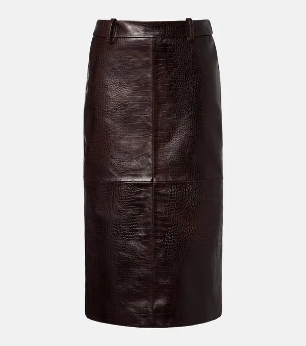 THE FRANKIE SHOP Croc-effect Leather Pencil Skirt