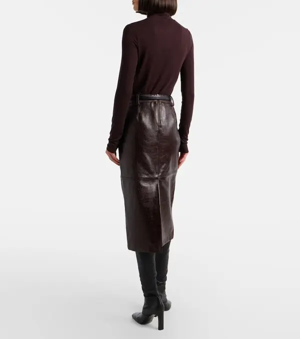 THE FRANKIE SHOP Croc-effect Leather Pencil Skirt