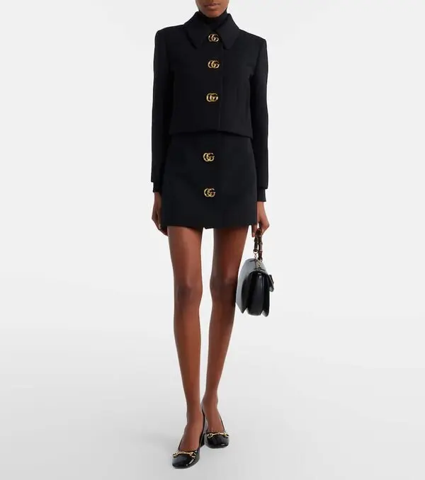 Gucci Double G Cropped Wool Crepe Jacket