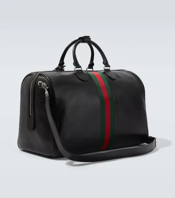 Gucci Web Trademark Medium Leather Duffle Bag - Black