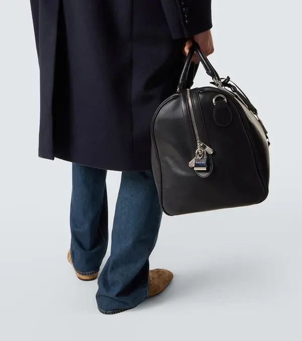 Gucci Web Trademark Medium Leather Duffle Bag - Black